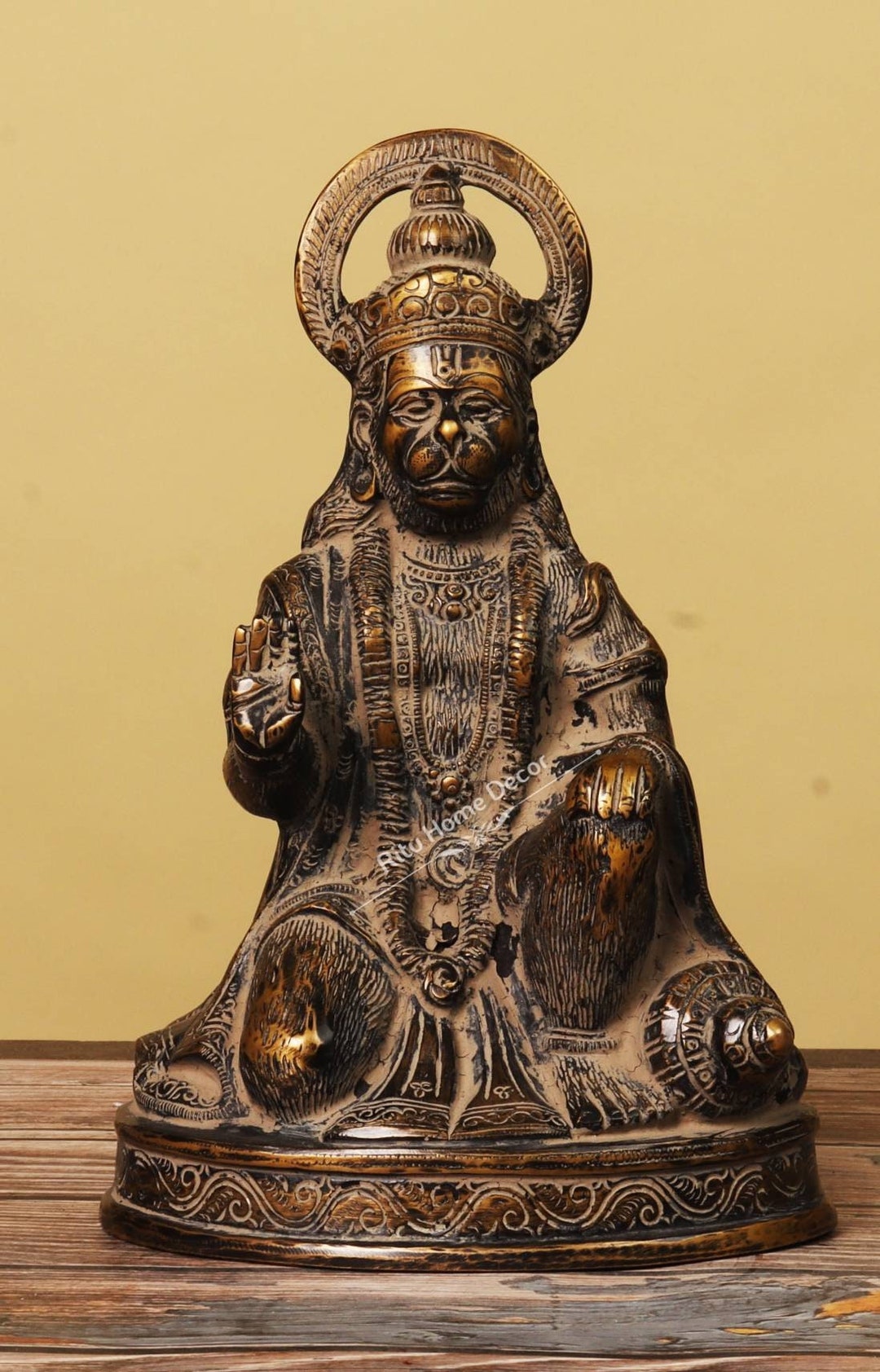 Brass Lord Hanuman Statue - Blessing Bajrang Bali Idol - Monkey Head ...
