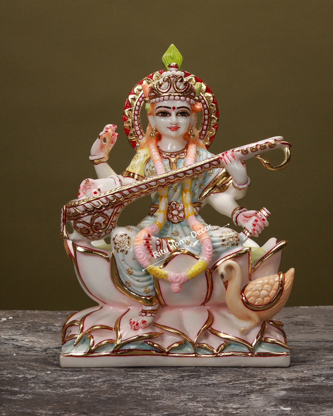 Goddess Saraswati 11" Statue, Sharda Idol Sculpture, Hindu Goddess of ...
