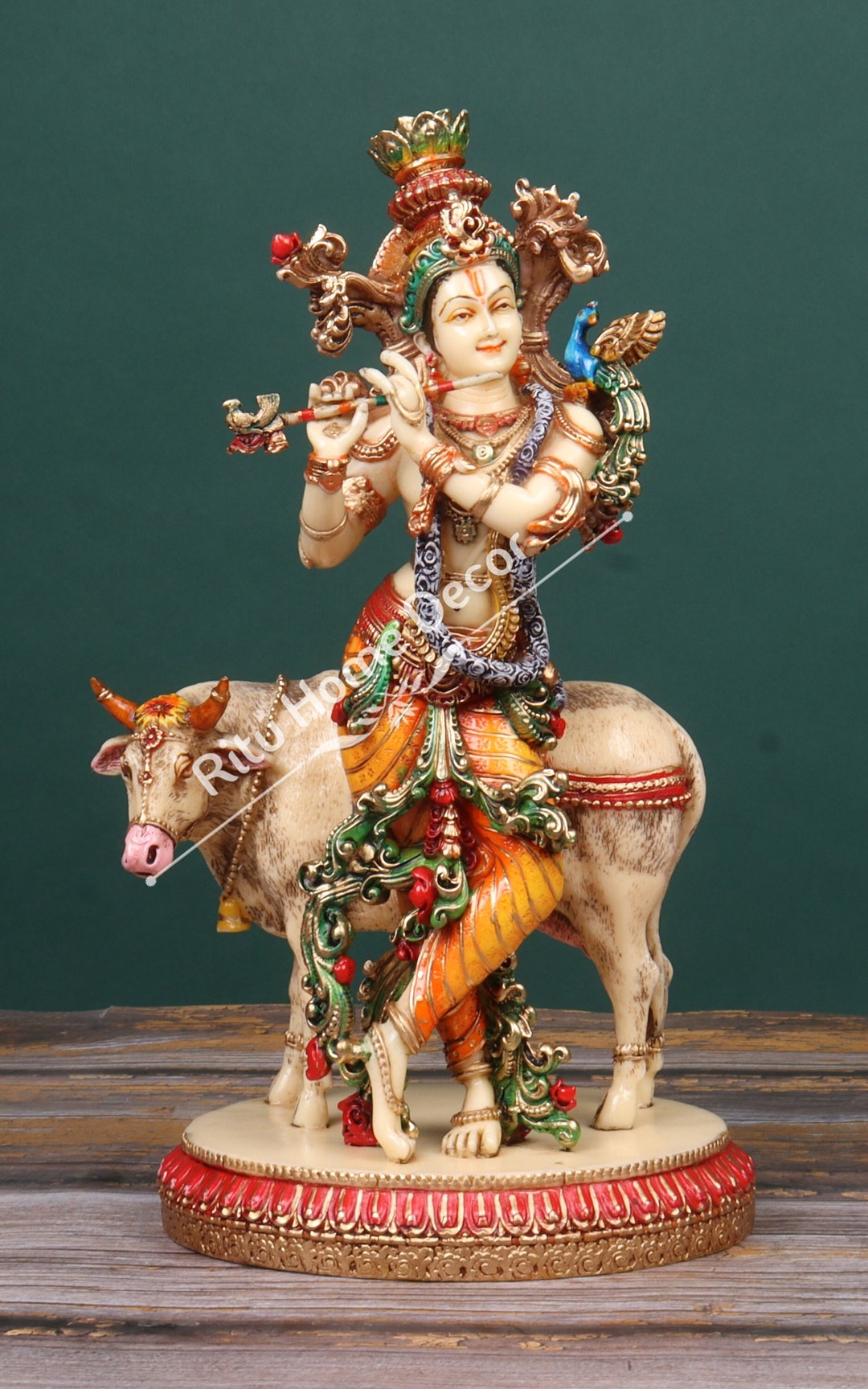 Lord Krishna Statue With Cow - 27 Cm Cow Kishna Statue - Gopala ...