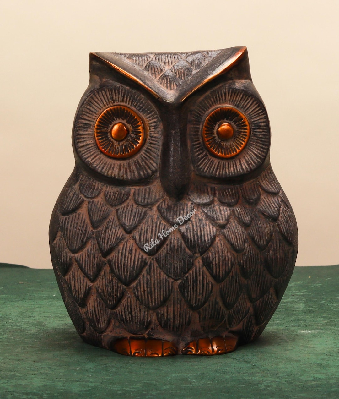 Brass Antique Finish Owl Statue - Goddess Lakshmi Wagon Figurine ...
