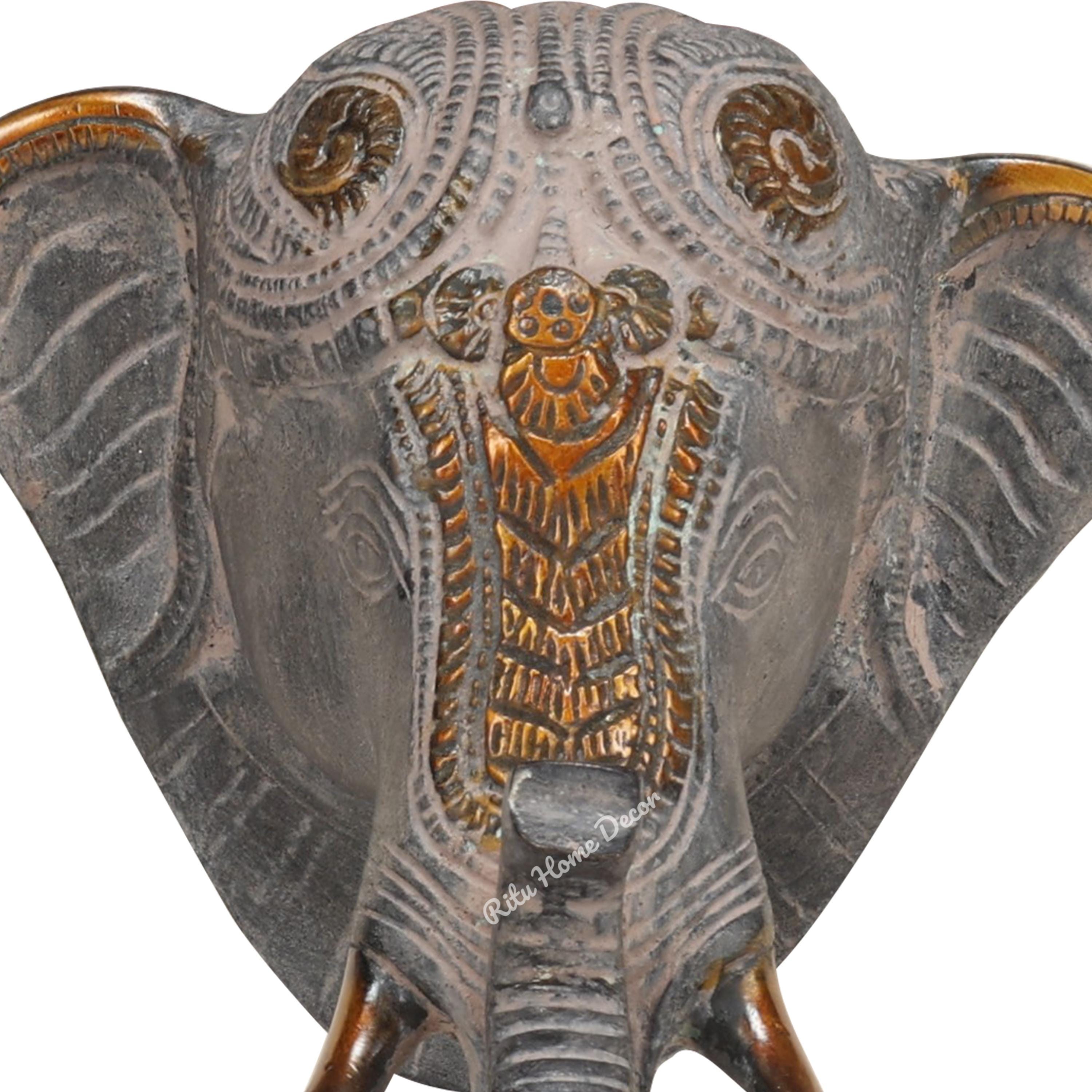 Lord Ganesha Brass Mask With Bell Wall Hanging, Antique Finish Indian ...