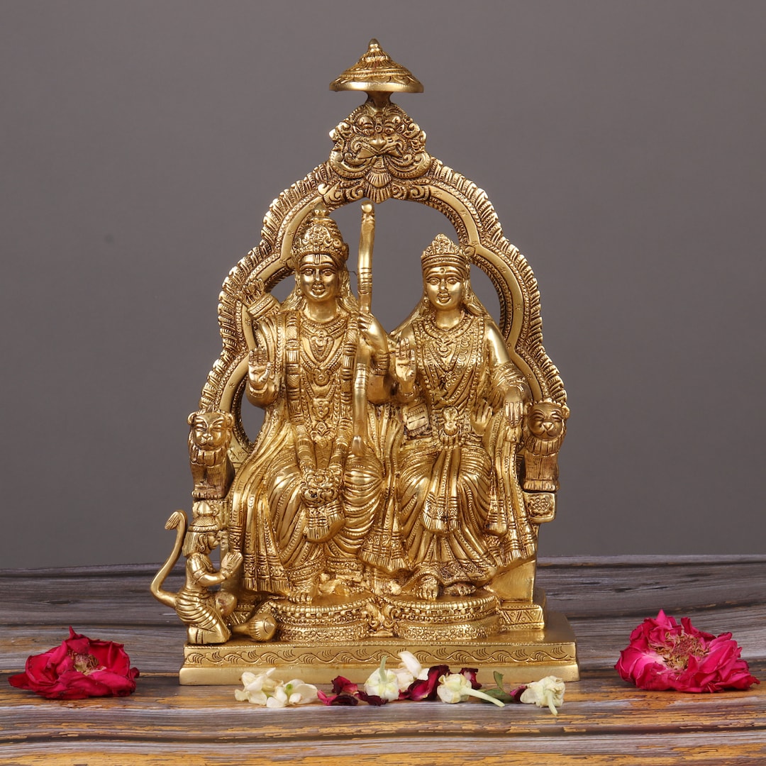 Brass Lord Ram Darbar Statue - Ram Sita Sculpture - Rama Family Statue ...