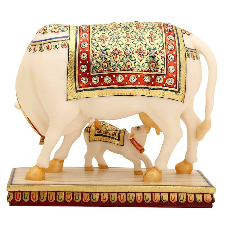 Kamdhenu Cow and Calf Figurine Gai Bachda Sculpture Hindu - Etsy