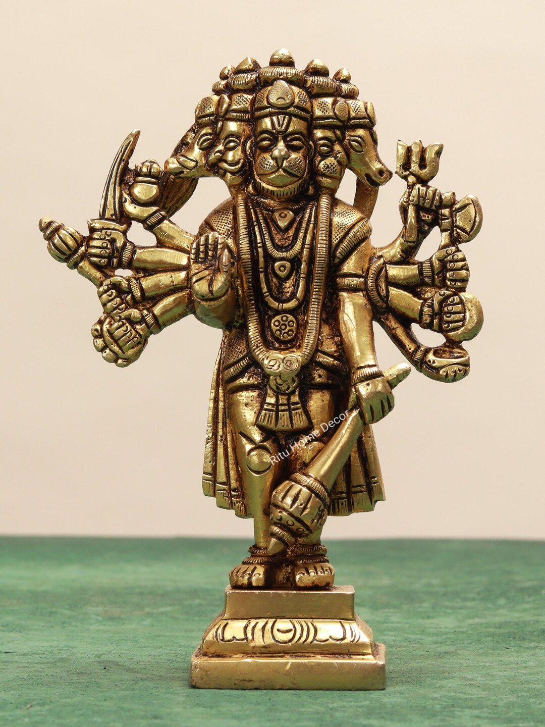 Brass Lord Panchmukhi Hanuman Idol - 5" Inch Small Five Face Hanuman ...