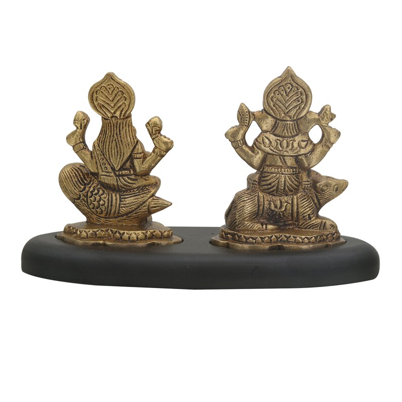 Brass Ganesh Lakshmi Statue - Ganpati Padma Idol - Gajanan Figurine ...