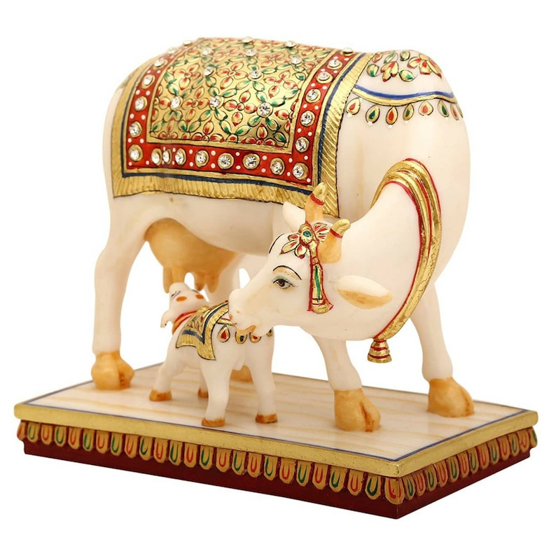 Kamdhenu Cow and Calf Figurine Gai Bachda Sculpture Hindu - Etsy