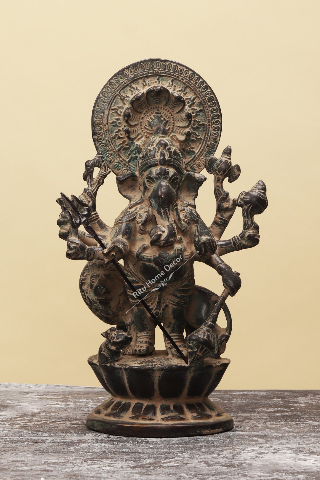 Brass Lord Ganesha Statue - Warrior Ganpati Idol - Dhristi Ganesh ...