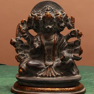 Brass Lord Panchmukhi Hanuman Idol - 6.8" Five Face Hanuman Statue ...