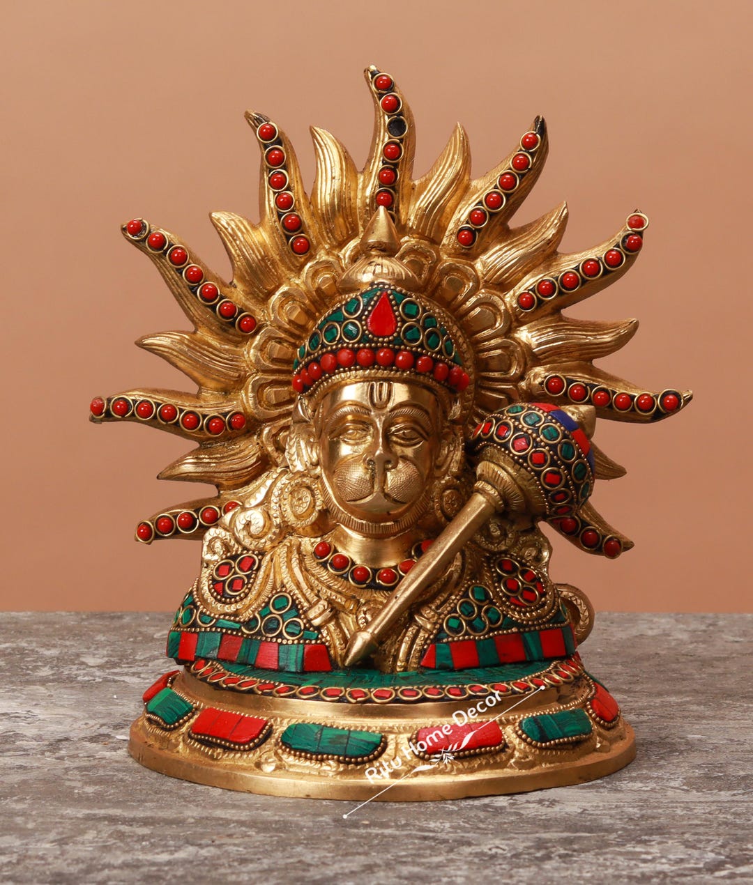 Lord Hanuman Brass Bust - Small Anjaneya Big Statue - Stone Stud Maruti ...