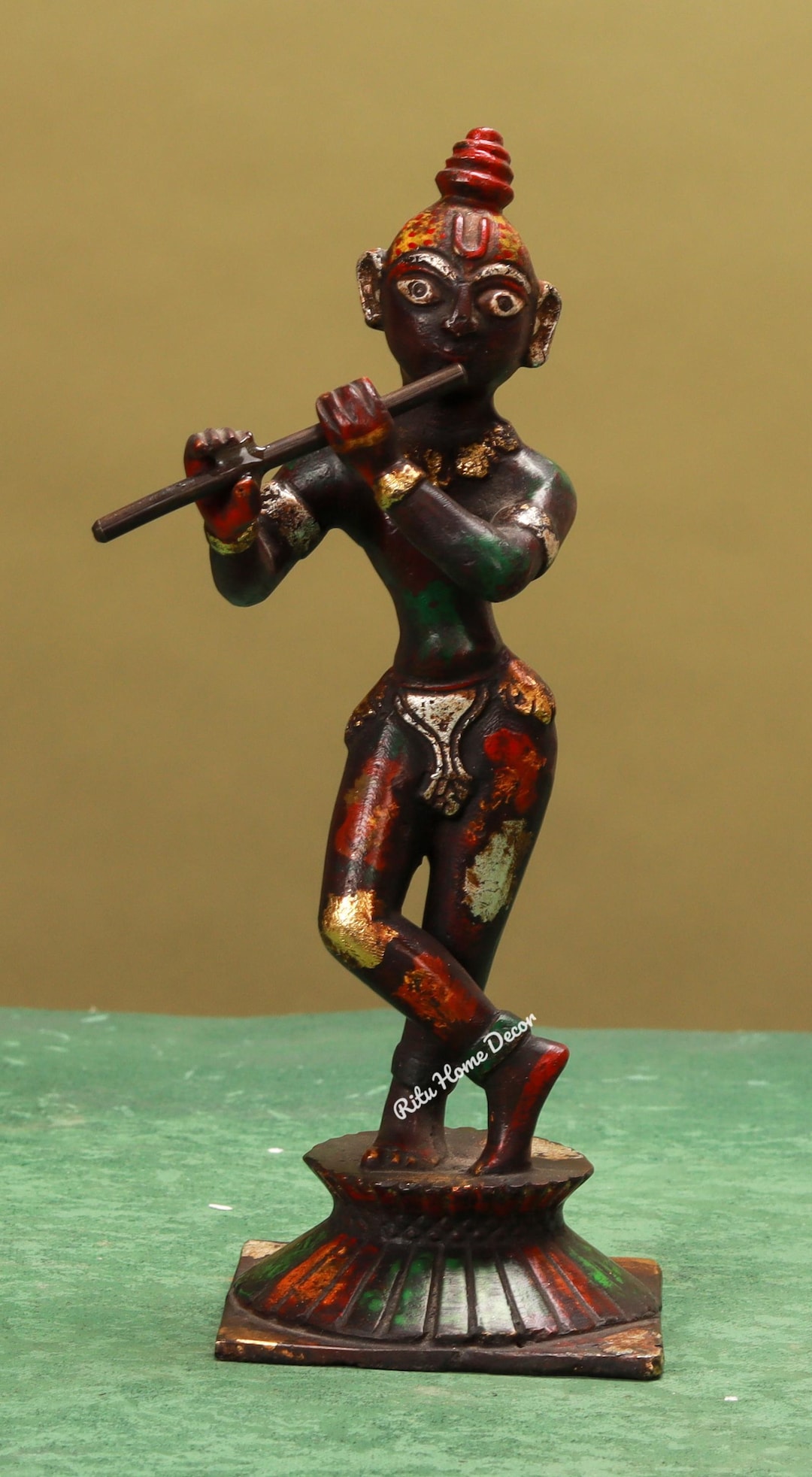 Brass Lord Krishna Antique Finish Statue - Baanke Bihari Madhav Idol ...