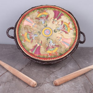 Hand Painted Nangara Drum for Home Décor Krishna Radha and Gopi Playing ...