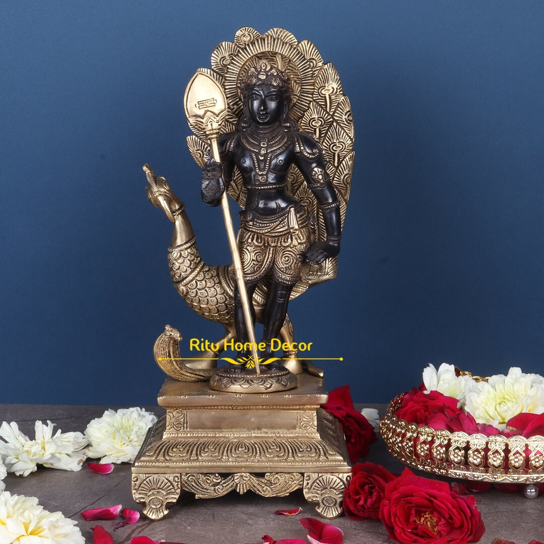 Lord Kartikeya Statue - Brass Murugan Swamy Sculpture - Kumara Swamy ...