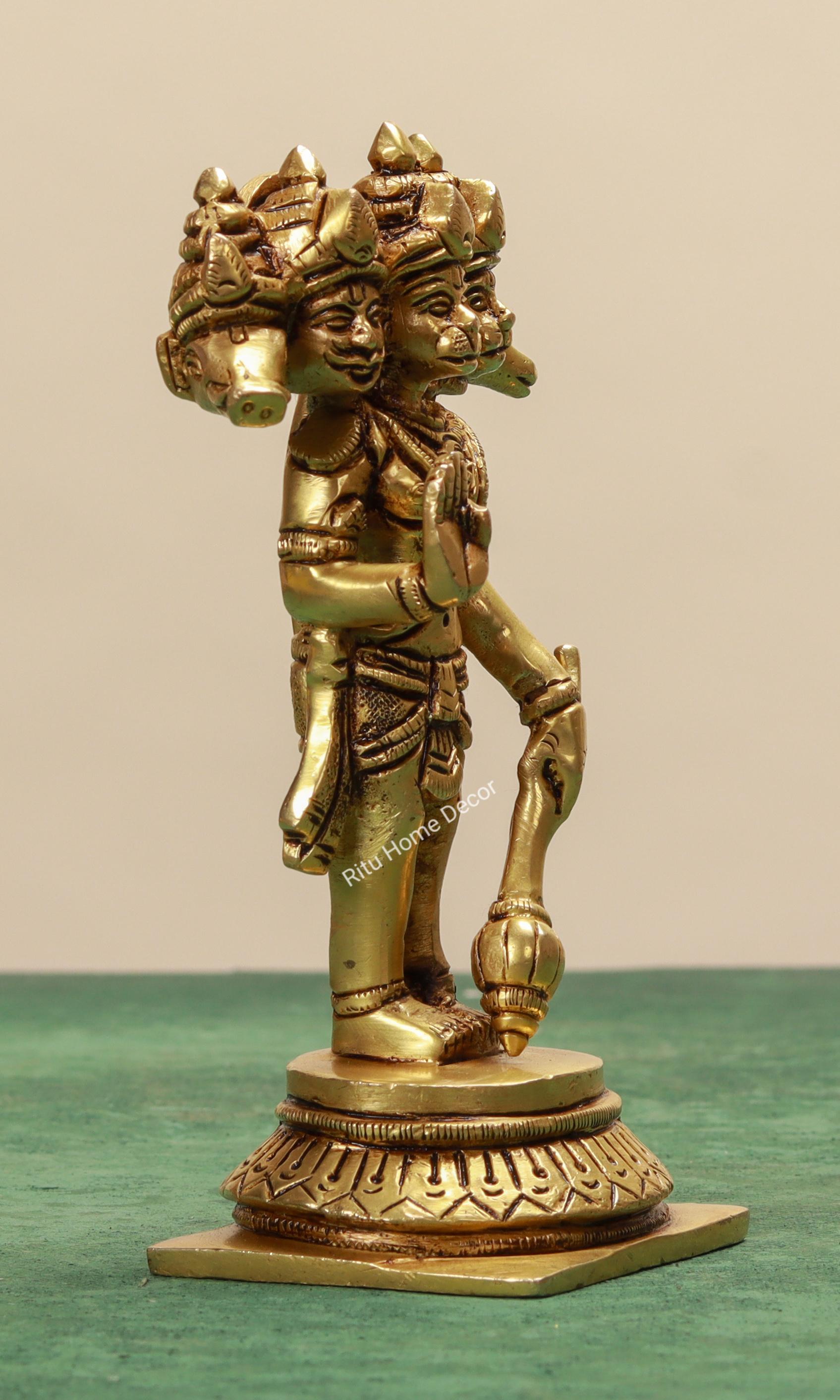 Brass Lord Panchmukhi Hanuman Idol - 5" Inch Small Five Face Hanuman ...