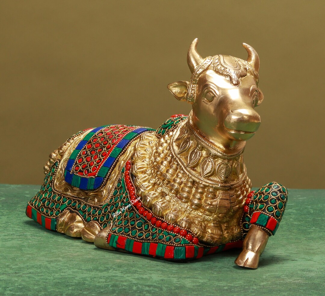 Brass Nandi Statue With Stone Work , Lord Shiva Wagon Sculpture ...