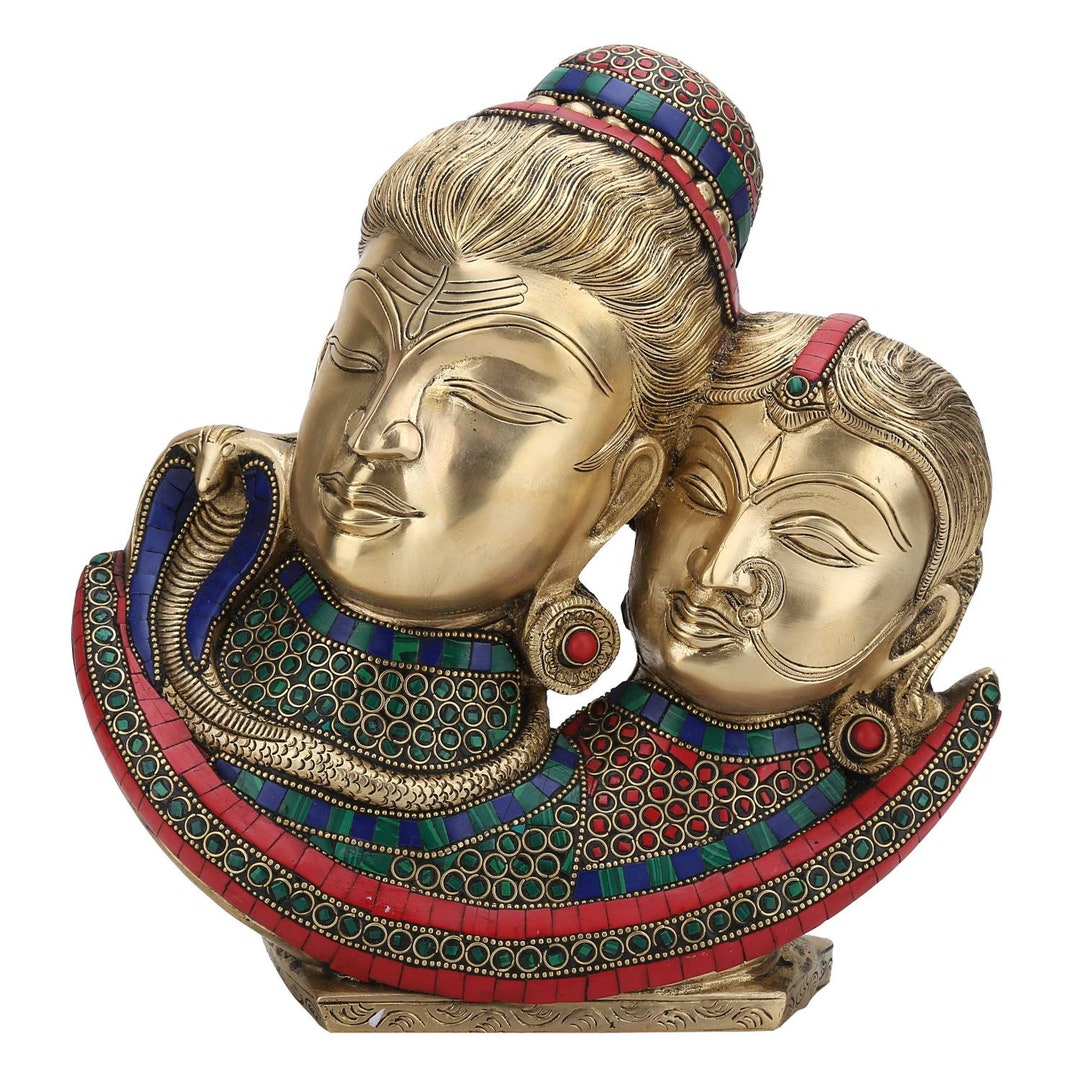 Brass Shiv Parvati 10 Statue Shankar Parvati on Crescent Moon Mahadev ...