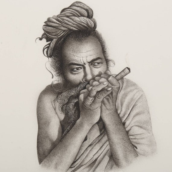 Sadhu Smoking Art