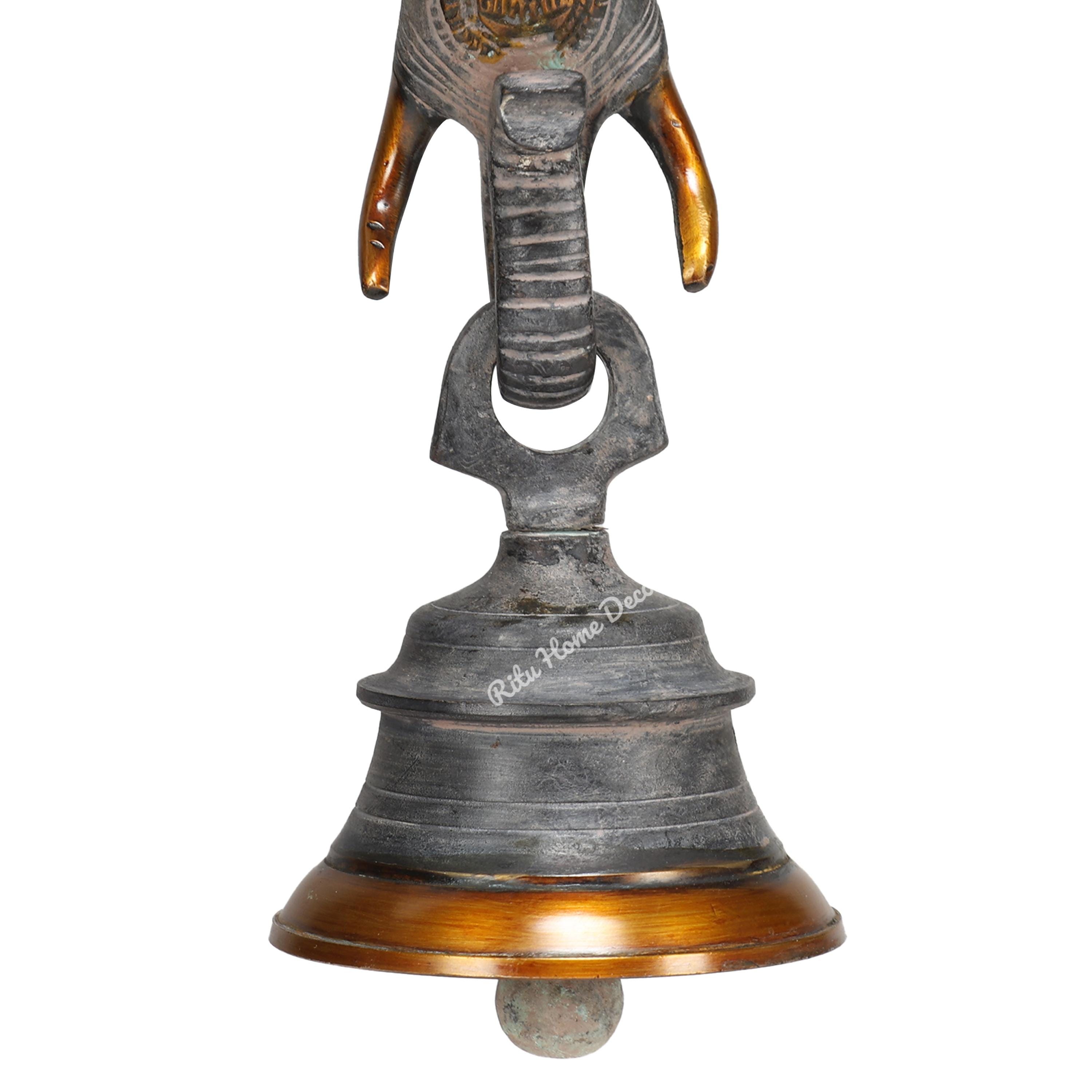 Lord Ganesha Brass Mask With Bell Wall Hanging, Antique Finish Indian ...