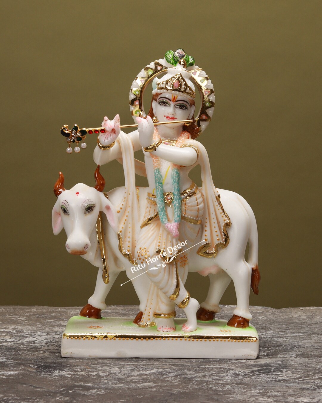 Lord Krishna Statue With Cow - 29 Cm Cow Kishna Statue - Gopala ...