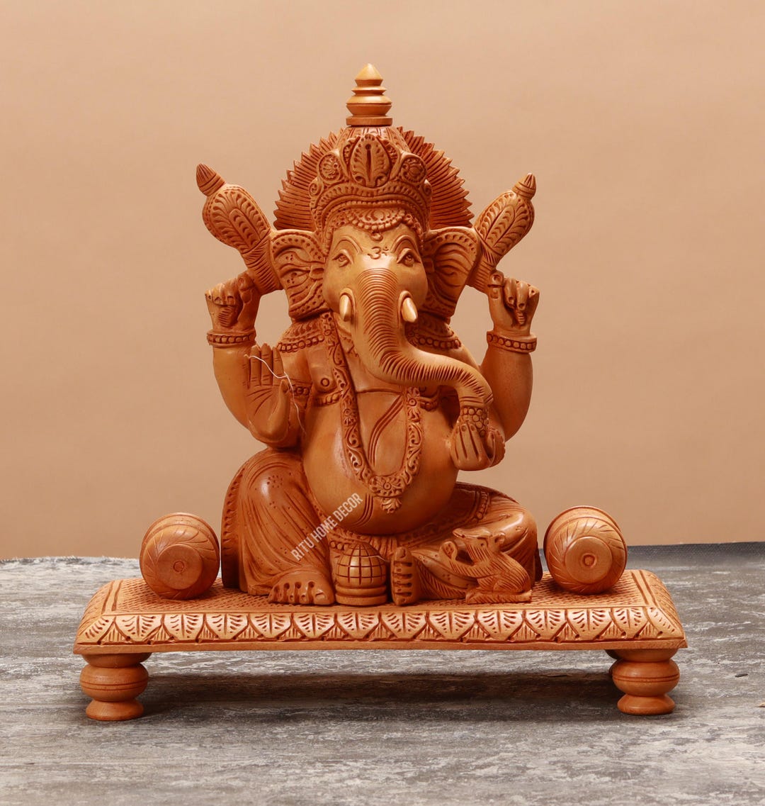 Wooden Lord Ganpati Statue - Vinayaka Idol - Bhagwan Ganesh Sculpture ...