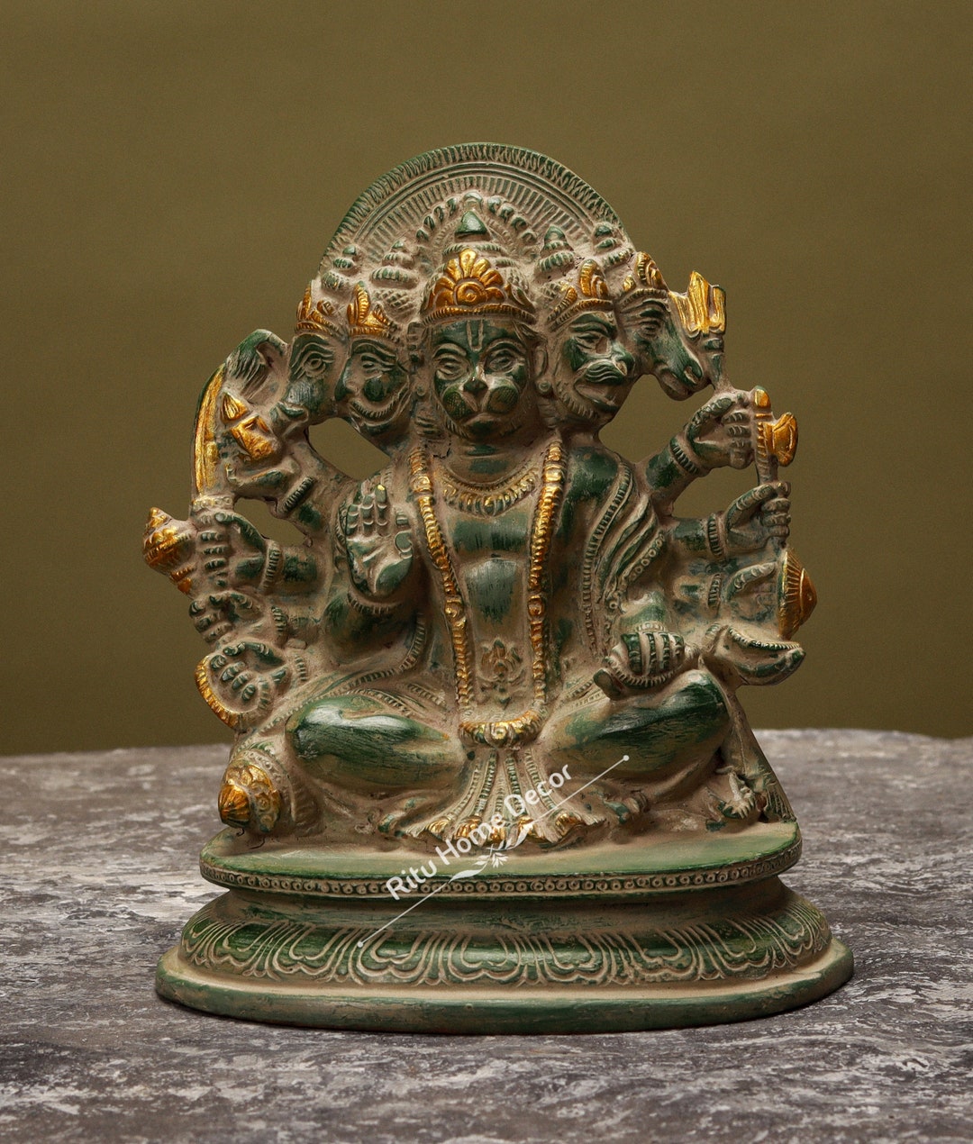 Brass Lord Panchmukhi Hanuman Idol 6.8 Five Face Hanuman Statue Anjaney ...