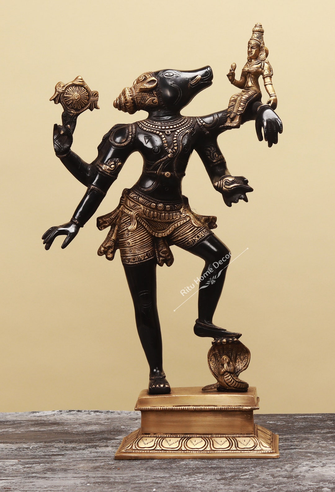 Brass God Varah Goddess Laxmi Statue - Vishnu Incarnation Idol - Varah ...