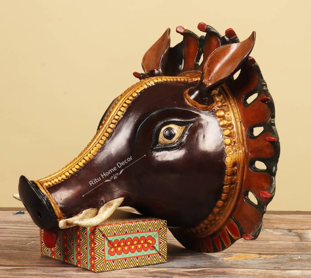 Brass Lord Varah Face Sculpture - Vishnu Incarnation for Wall Hanging ...