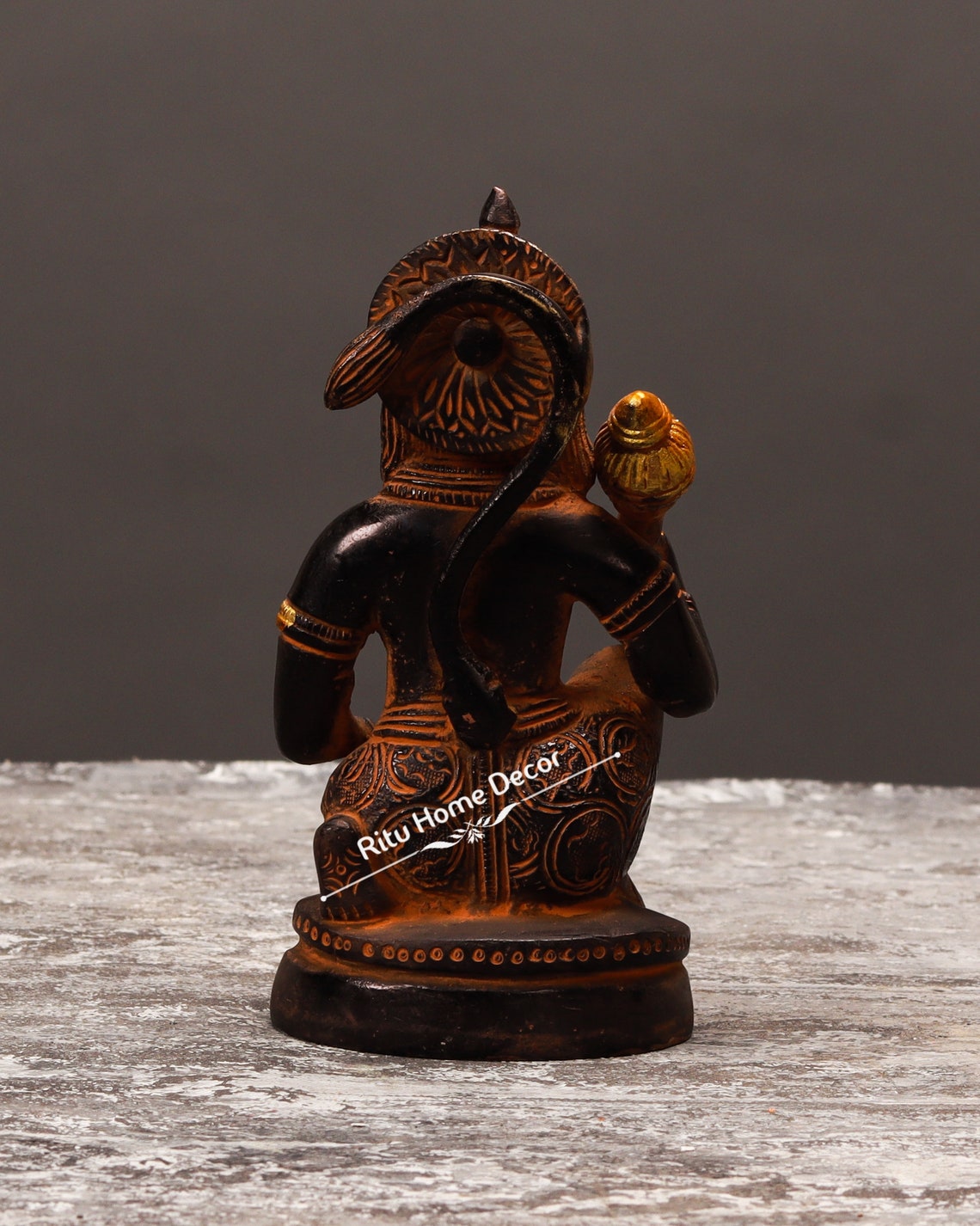 Brass God Hanuman Idol - Bajrang Bali Statue - 14 CM Sitting Anjaneya ...