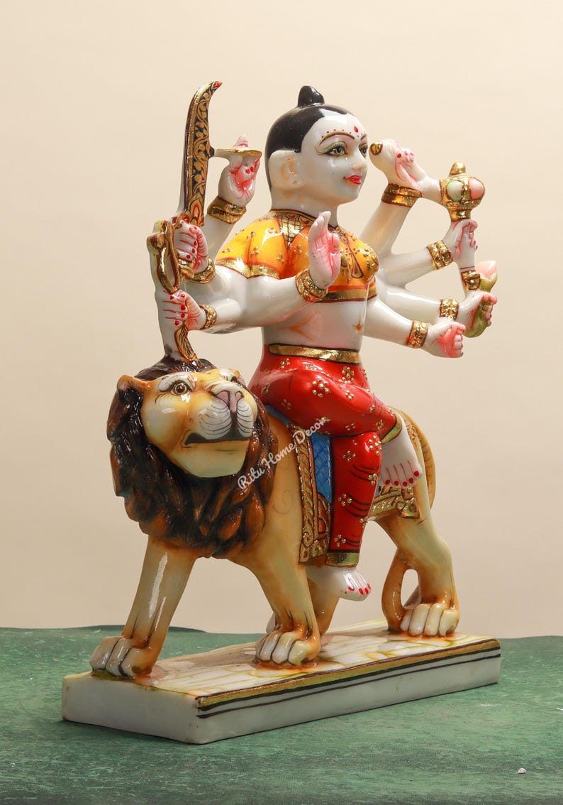 Iskon Maa Durga 15" Statue - Maa Jagdamba Idol - Lion Mount Adi Shakti ...