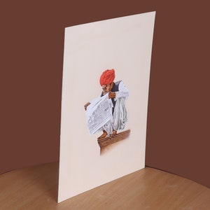 Old Man Reading Newspaper Painting Handmade Indian Artist Painting ...