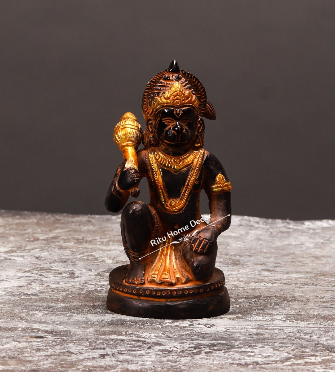 Brass God Hanuman Idol - Bajrang Bali Statue - 14 CM Sitting Anjaneya ...