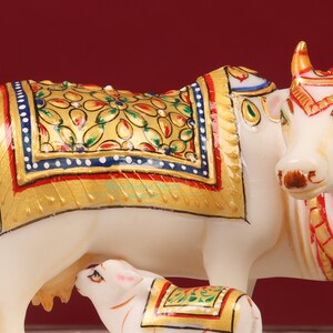 Cow Calf Culture Marble Statue - 3" Kamdhenu Cow & Baby Idol - Gai ...