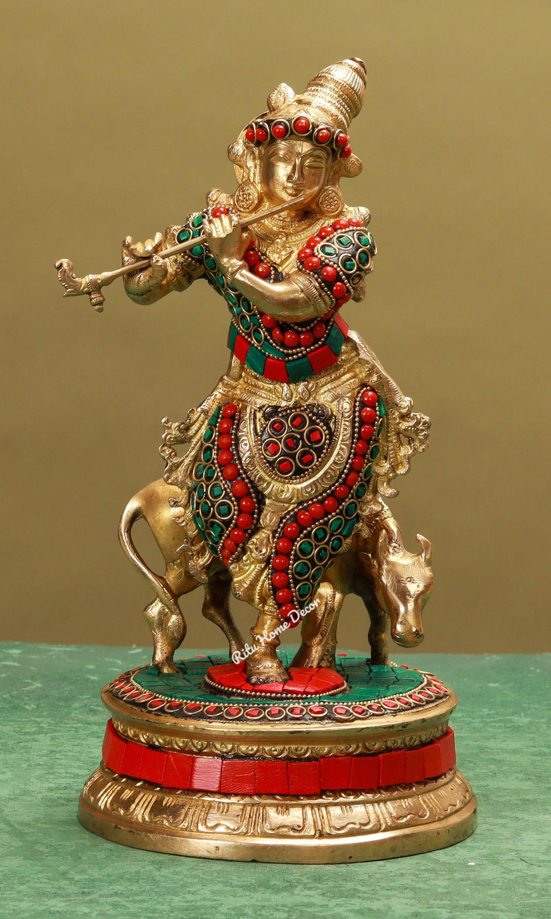 Lord Krishna Statue With Cow - 25 Cm Cow Kishna Statue - Gopala ...