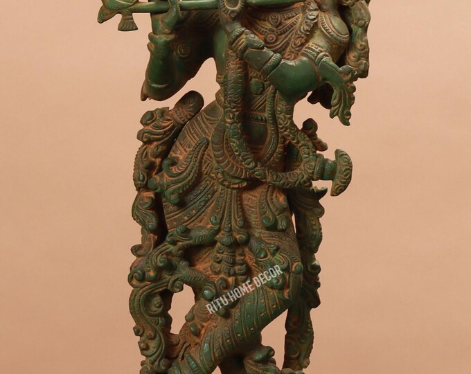Brass Lord Krishna Statue for Temple - Madhav Idol - Kisna for Worship ...