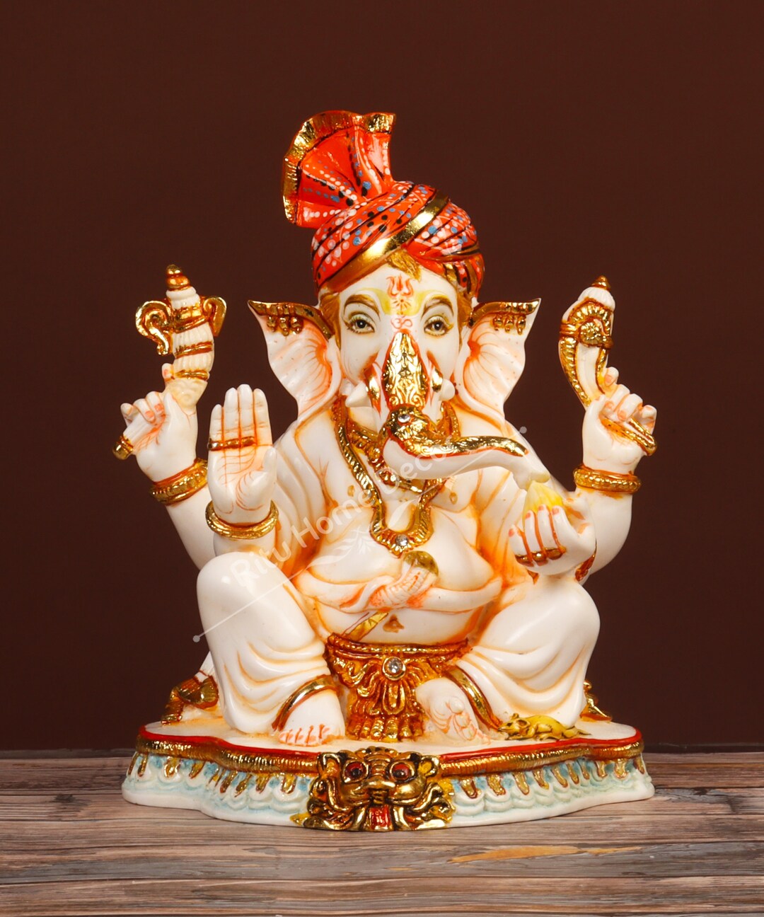 Lord Ganesha Statue - 9" Hand Painted Idol - Turban Ganesh - Ganpati ...