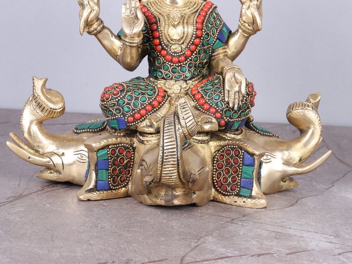 Lakshmi Goddess Sitting on Elephant Statue 25 Cm Big Brass - Etsy