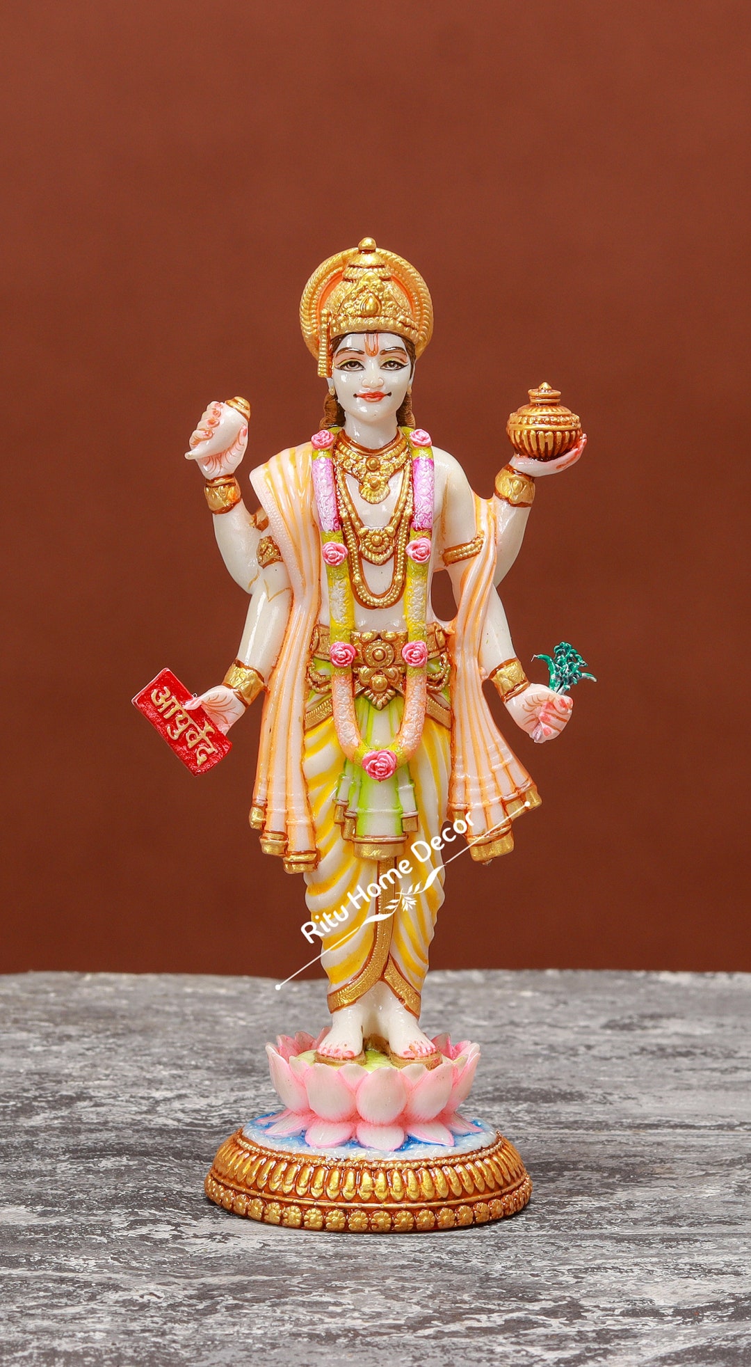 God Dhanvantari Statue - 8"multicolour Lord Dhanvanthri Idol ...