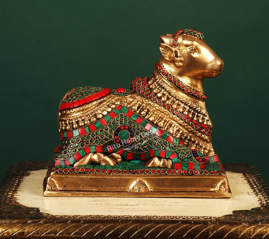 Brass Nandi Statue With Stone Work , Lord Shiva Wagon Sculpture ...