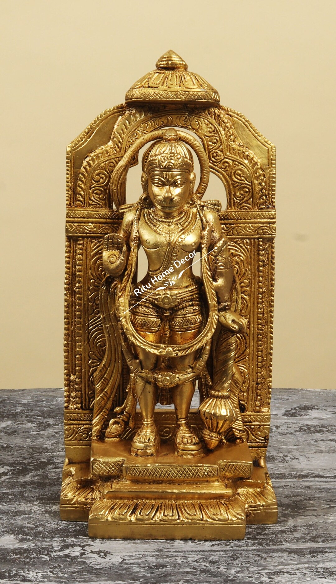 Brass God Hanuman Idol - Bajrang Bali Statue - 22 CM Sitting Anjaneya ...