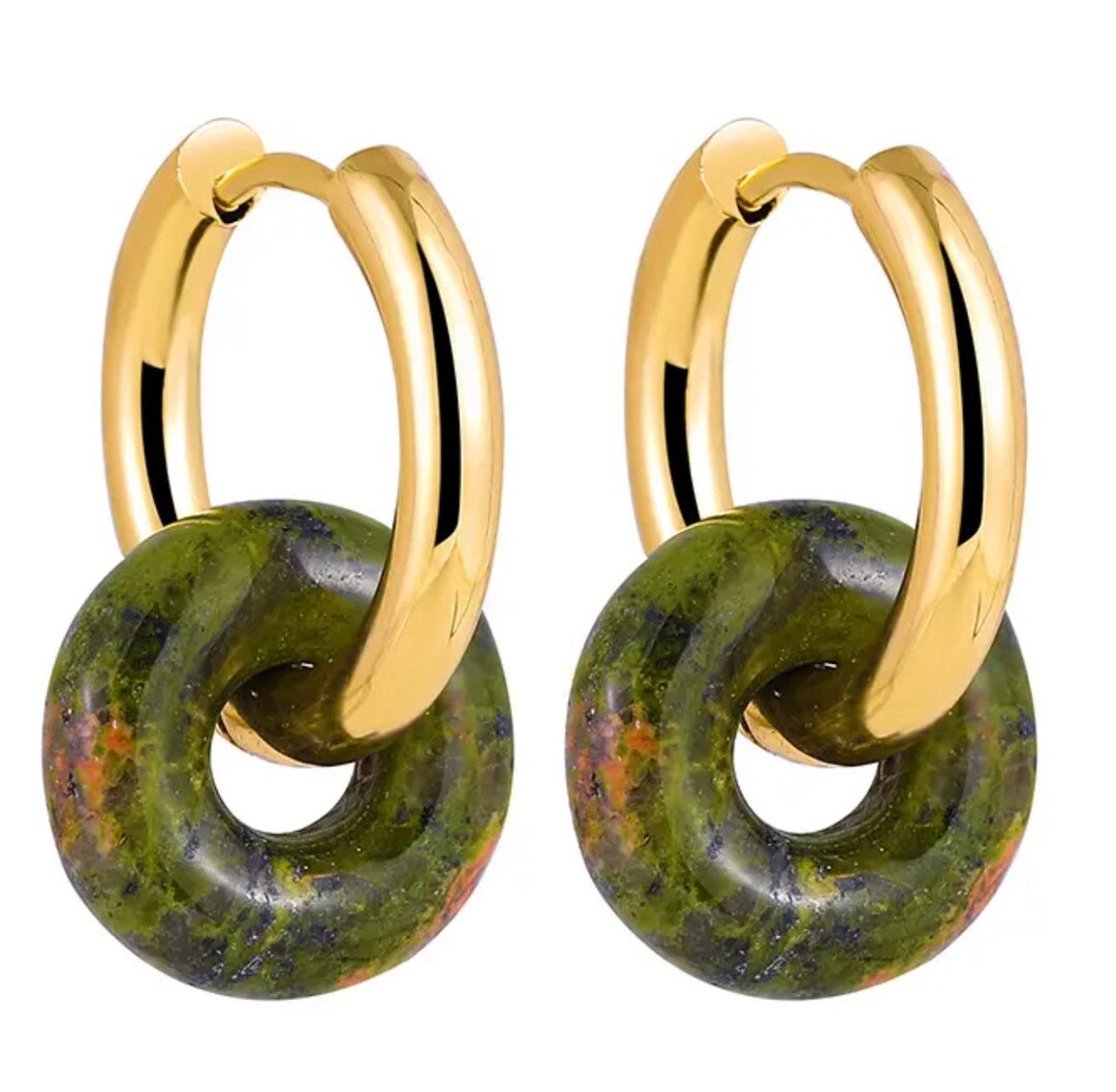 Green and Rust Drop Earrings, Natural Stone Earrings, Gold Earrrings ...