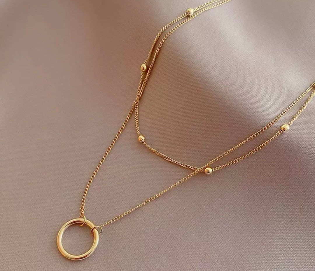 Two Layered Beaded Gold Necklace Double Layer Necklace Gift for Her ...