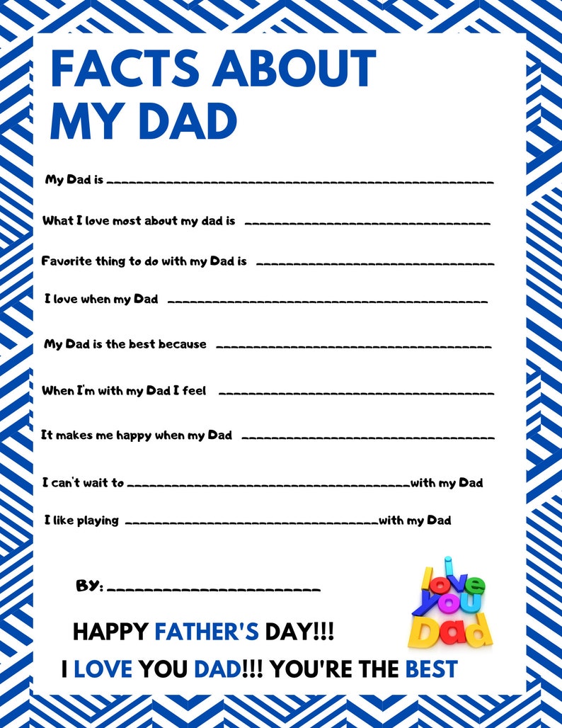 Fathers Day Printable About My Dad Digital Print Fill in | Etsy