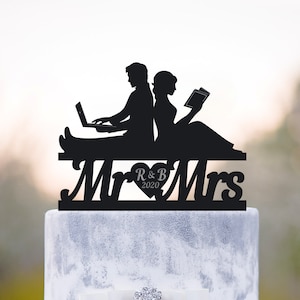 Book Lover and Computer Programmer Wedding Cake Topper,computer Game Book Cake Topper Wedding ...