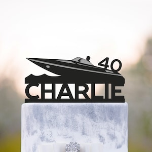 Birthday Cake Topper, Boat Cake Topper, Speed Boat Cake Topper, Name ...