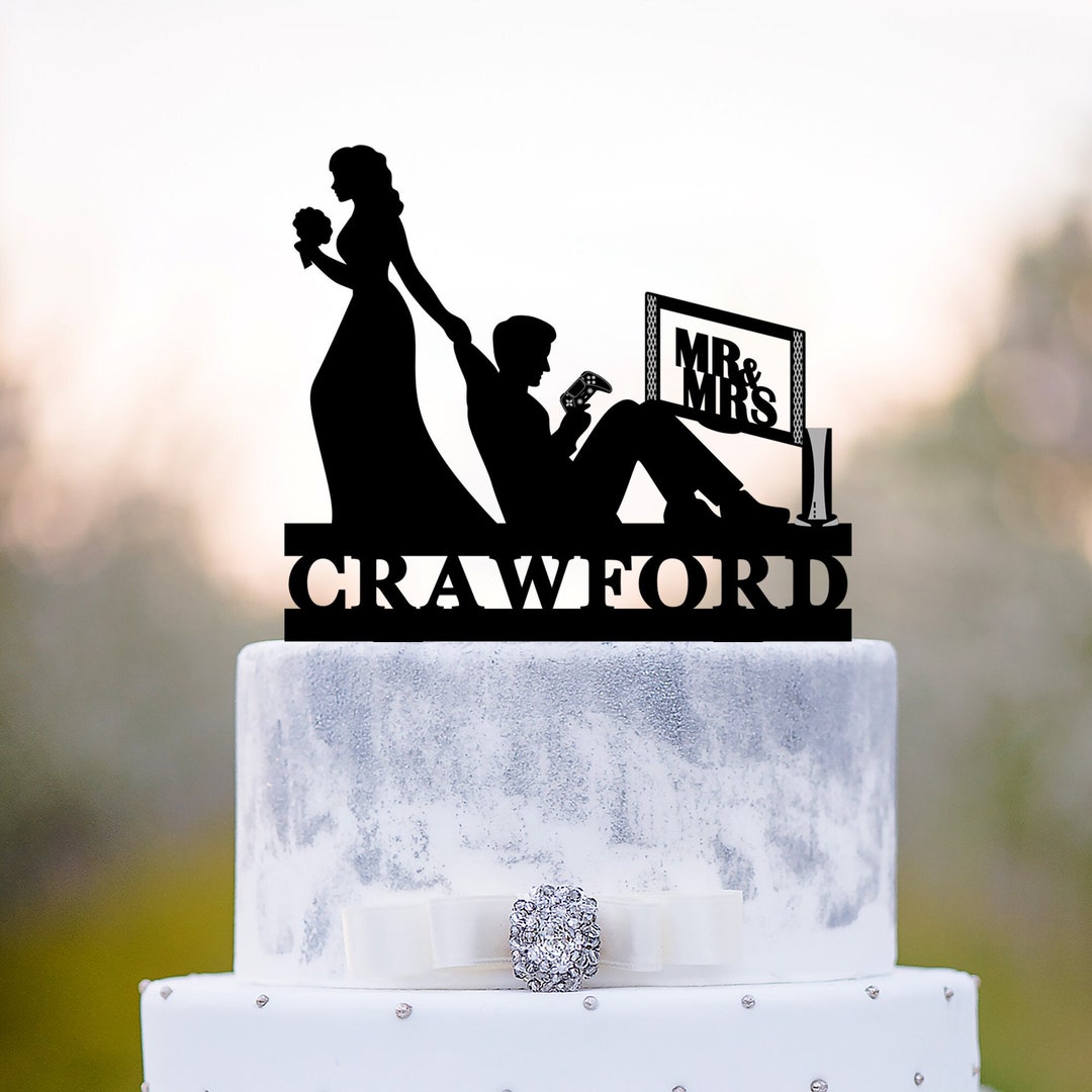 Game Wedding Cake Topper, Gamer Groom and Bride Cake Topper, Game ...