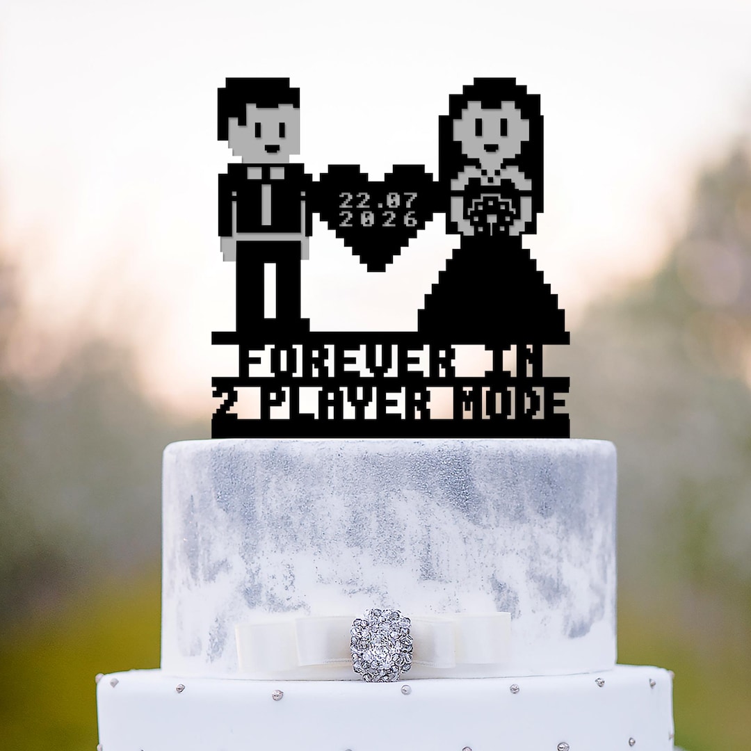 8 Bit Video Game Wedding Cake Topper, Forever in 2 Player Mode Cake ...