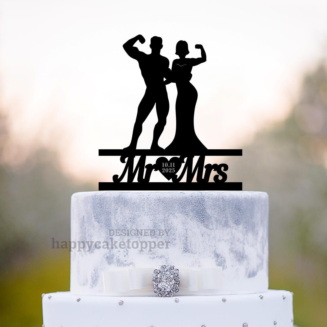 Wedding Cake Topper, Gym Bride and Groom Cake Topper, Bodybuilding Cake ...
