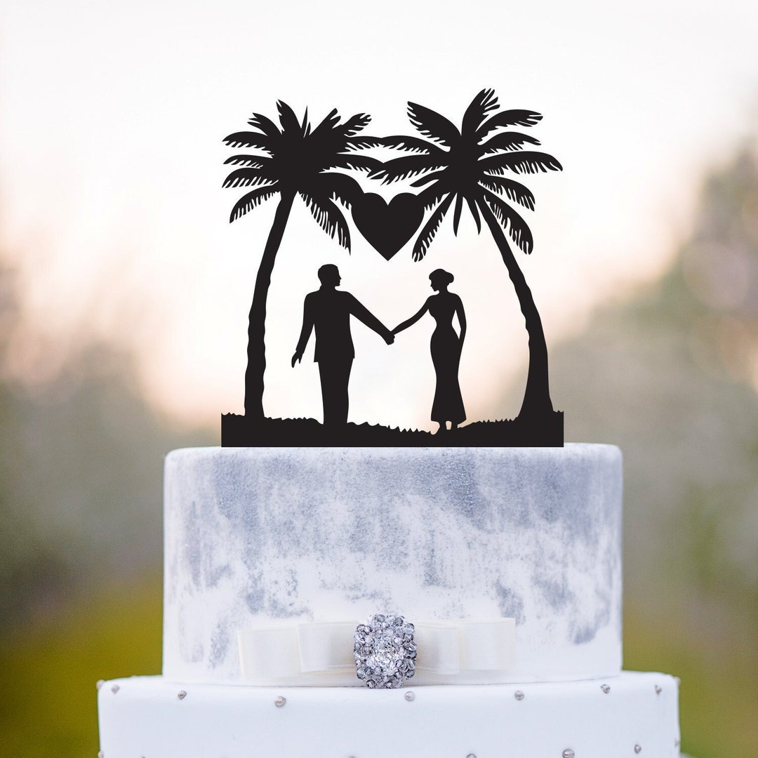 Wedding Cake Topper, Beach Cake Topper, Palm Tree Cake Topper, Tropical ...