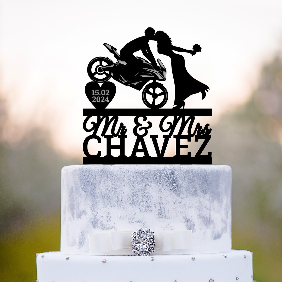 Motorcycle Wedding Cake Topper, Bike Wedding Cake Topper, Mr and Mrs ...