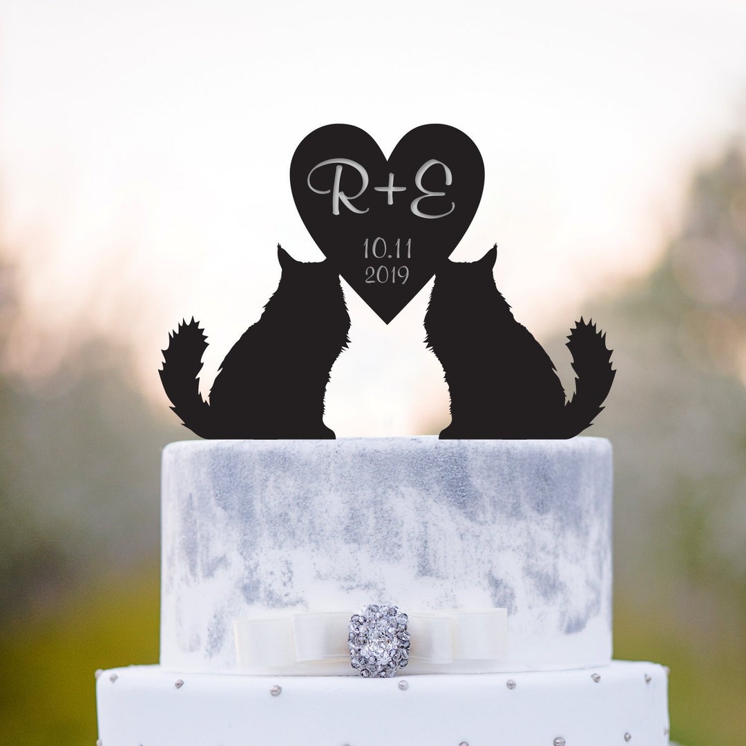 Maine Coon Wedding Cake Topper, Acrylic Cat Couple Silhouette - Etsy