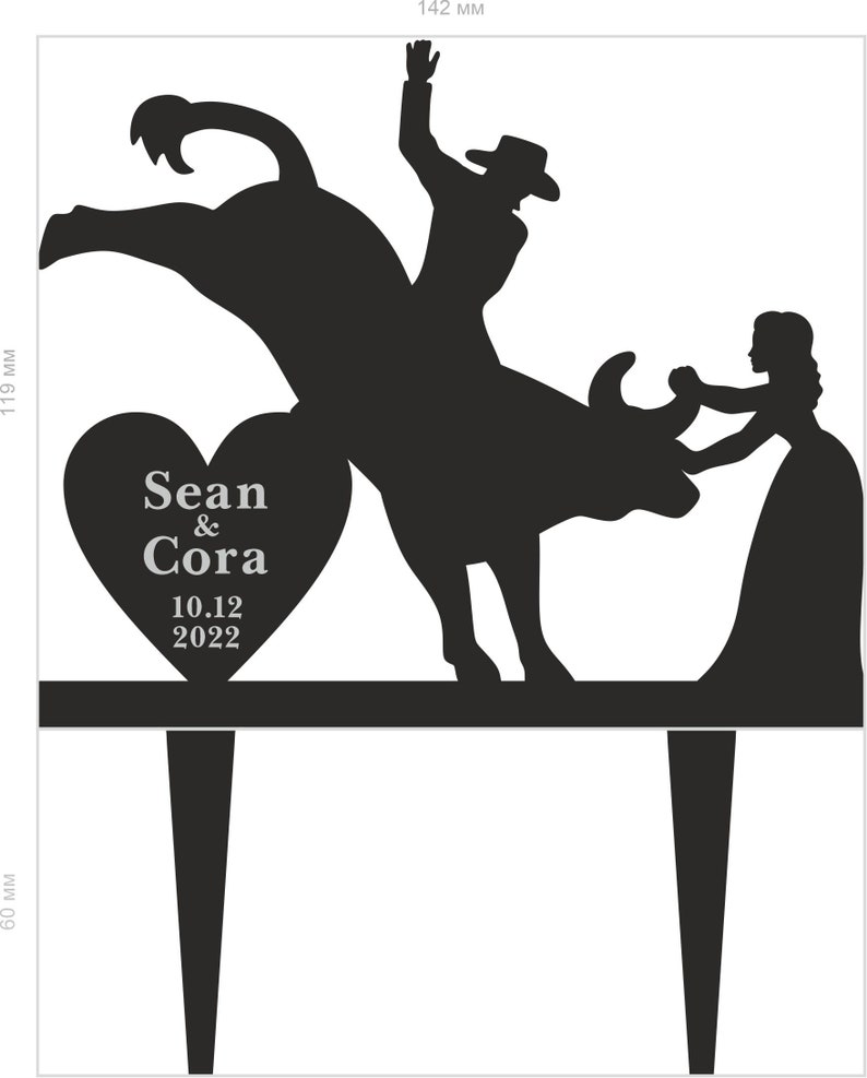 Cowboy Wedding Rodeo Cake Topper With Bullbride and Groom in | Etsy